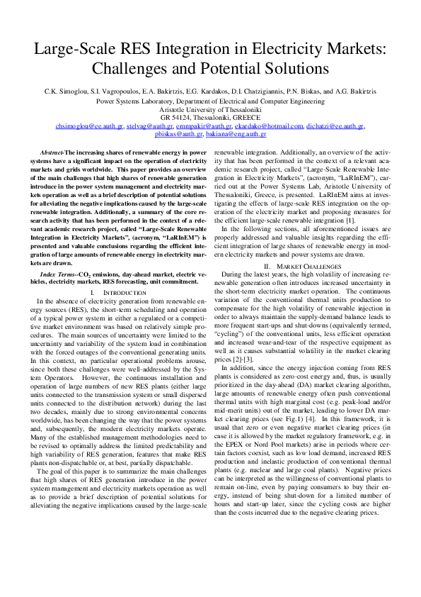 (PDF) Large-scale res integration in electricity markets: Challenges ...