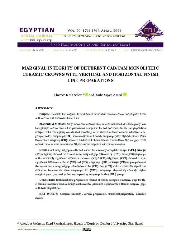 (PDF) Marginal Integrity of Different CAD/CAM Monolithic Ceramic Crowns ...