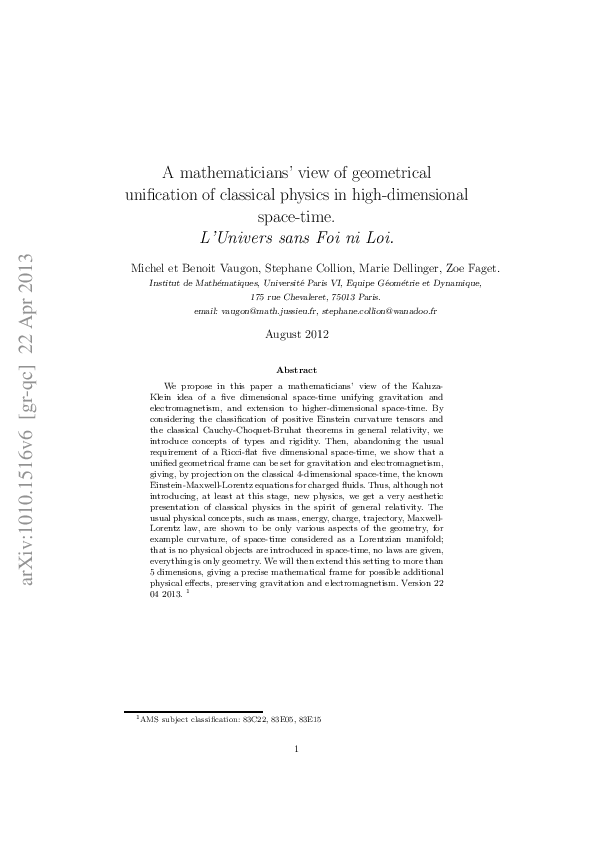 (PDF) A mathematicians' view of geometrical unification of gravitation ...