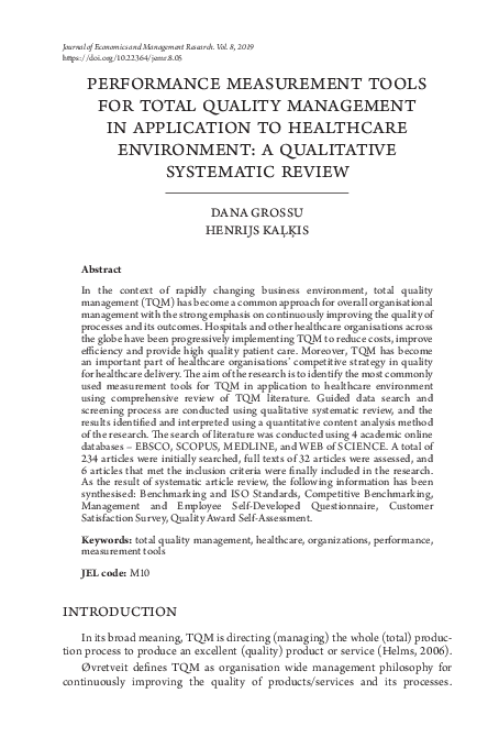 (PDF) Performance Measurement Tools for Total Quality Management in ...