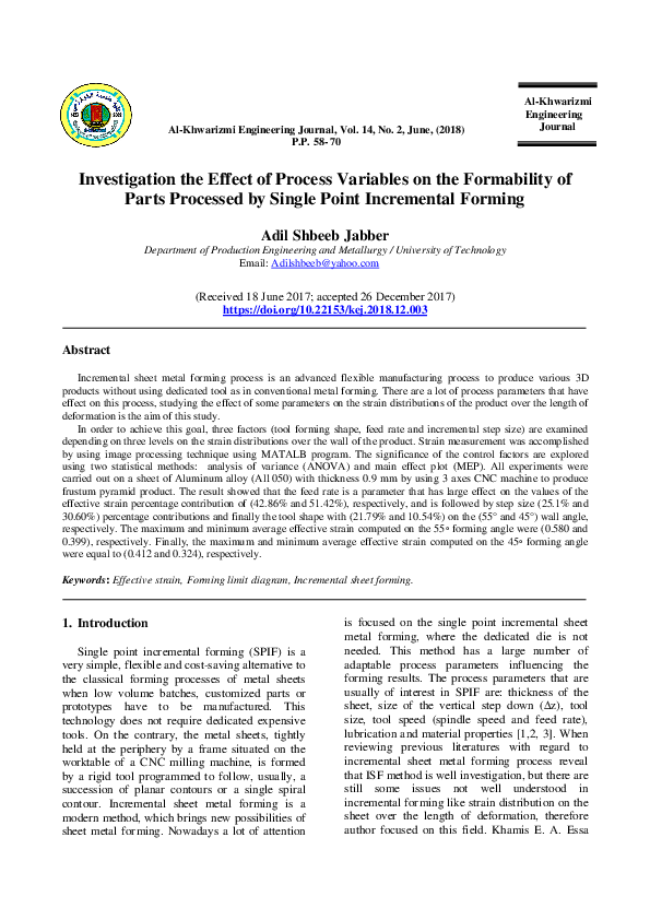 (PDF) Investigation the Effect of Process Variables on the Formability ...