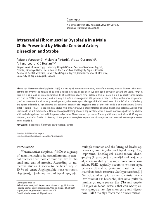 (PDF) Intracranial Fibromuscular Dysplasia in a Male Child Presented by ...