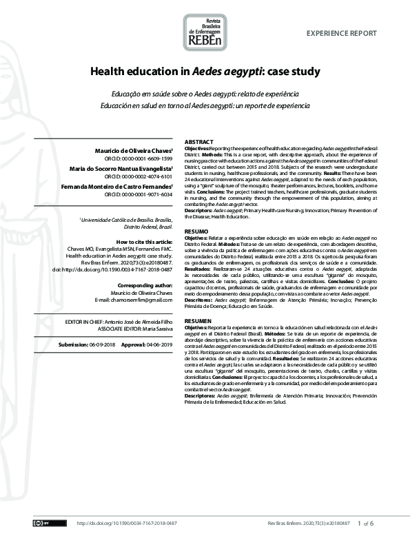 (PDF) Health education in Aedes aegypti: case study