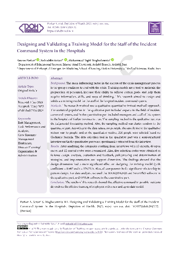 (PDF) Designing and Validating a Training Model for the Staff of the Incident Command System in ...
