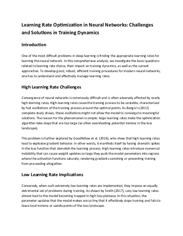 (PDF) Learning Rate Optimization in Neural Networks: Challenges and Solutions in Training Dynamics
