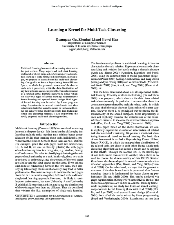 (PDF) Learning a Kernel for Multi-Task Clustering