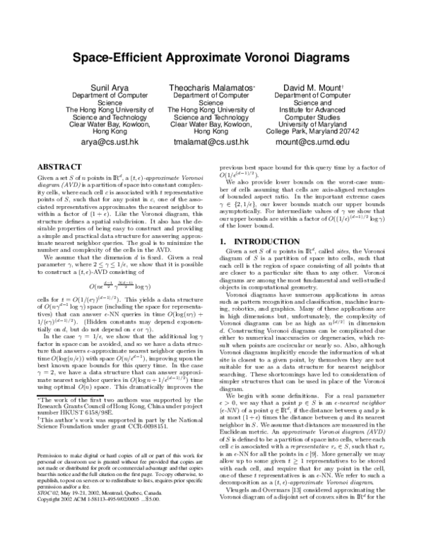 (PDF) Space-efficient approximate Voronoi diagrams