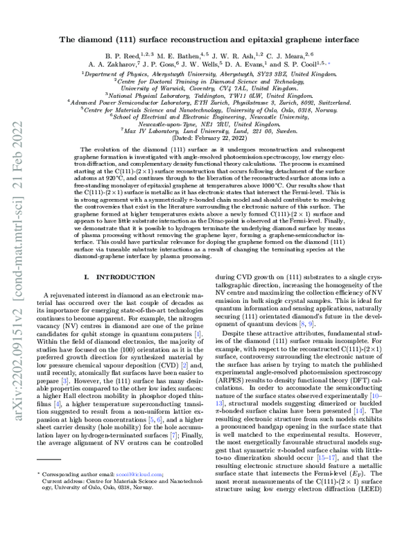 (PDF) Diamond (111) surface reconstruction and epitaxial graphene ...