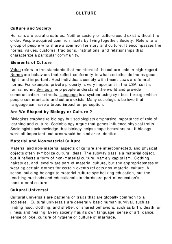 (PDF) Culture at Sociology Short Summary