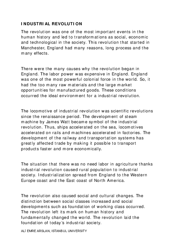 (PDF) Industrial Revolution Short Summary