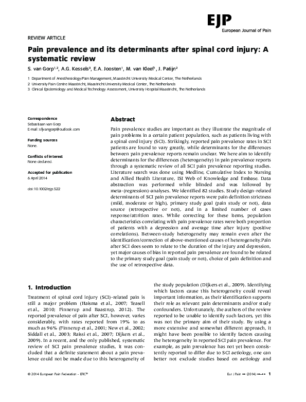 (PDF) Pain prevalence and its determinants after spinal cord injury: A systematic review ...