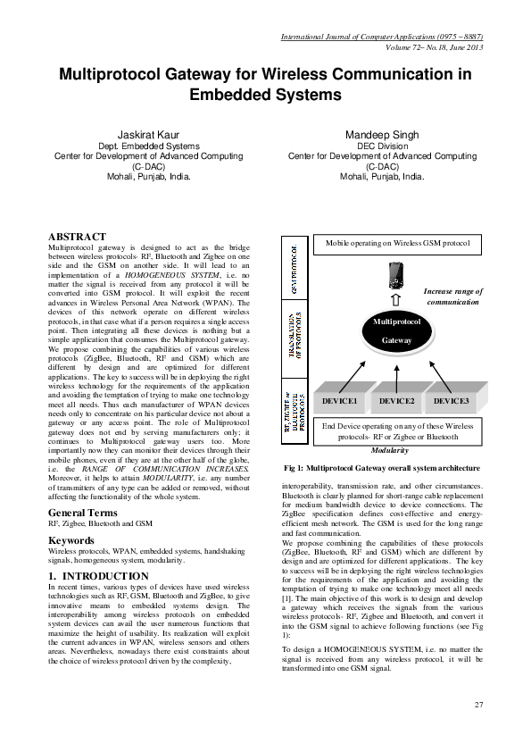(PDF) Multiprotocol Gateway for Wireless Communication in Embedded ...