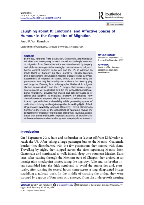 (PDF) Laughing about it: Emotional and affective spaces of humour in the geopolitics of migration