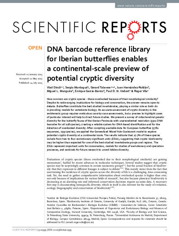 (PDF) DNA barcode reference library for Iberian butterflies enables a ...