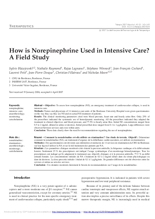 (PDF) How is norepinephrine used in intensive care? A field study