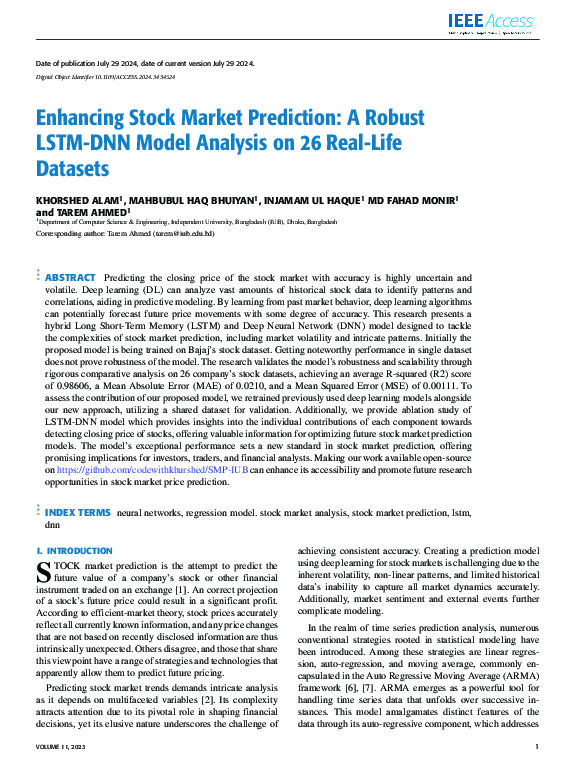 (PDF) Enhancing Stock Market Prediction: A Robust LSTM-DNN Model ...