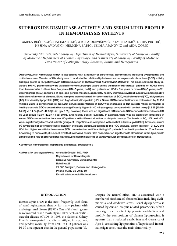 (PDF) Superoxide Dismutase Activity and Serum Lipid Profile in ...
