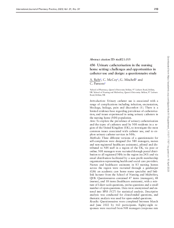 (PDF) 456 Urinary catheterisation in the nursing home setting: challenges and opportunities in ...