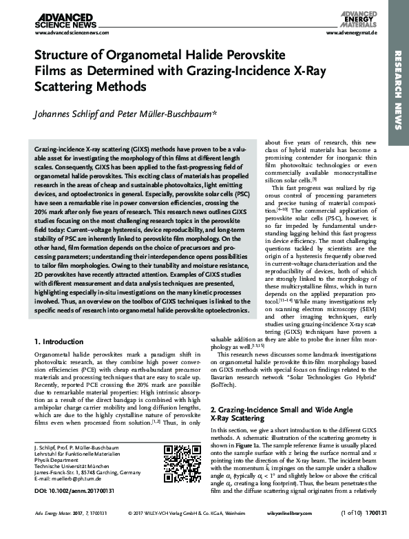 (PDF) Structure of Organometal Halide Perovskite Films as Determined with Grazing‐Incidence X ...