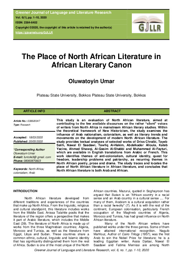 (PDF) The place of north African literature