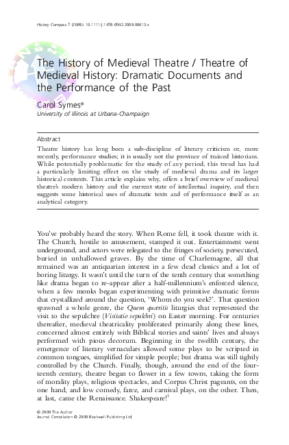 (PDF) The History of Medieval Theatre Theatre (1)