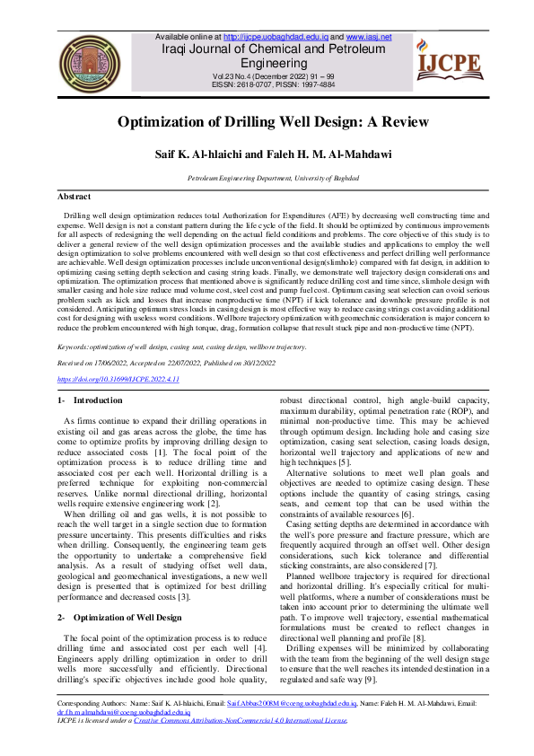 (PDF) Optimization of Drilling Well Design: A Review