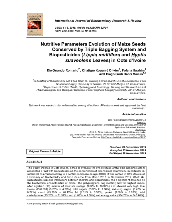 (PDF) Nutritive Parameters Evolution of Maize Seeds Conserved by Triple ...