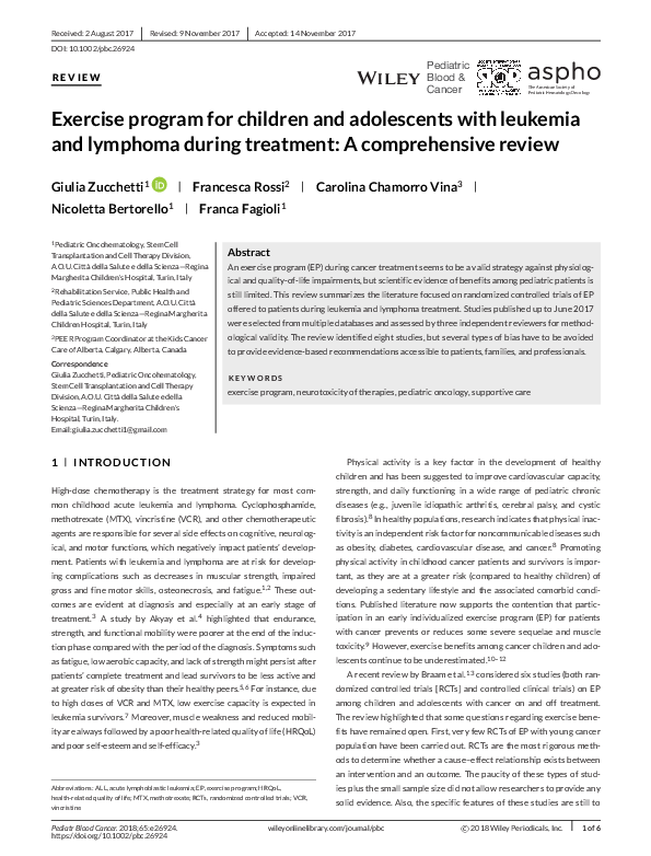 (PDF) Exercise program for children and adolescents with leukemia and ...
