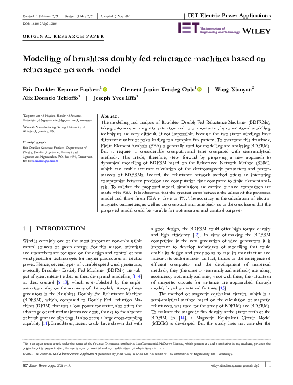 Pdf Modelling Of Brushless Doubly Fed Reluctance Machines Based On Reluctance Network Model