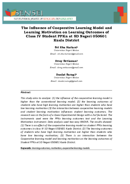 (PDF) The Influence of Cooperative Learning Model and Learning ...