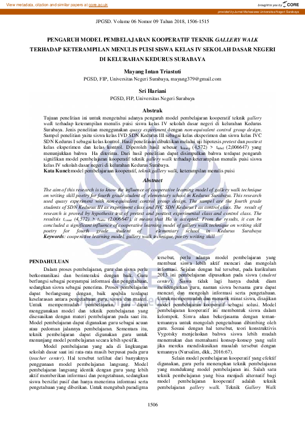 (PDF) Pengaruh Model Pembelajaran Kooperatif Teknik Gallery Walk Terhadap Keterampilan Menulis ...