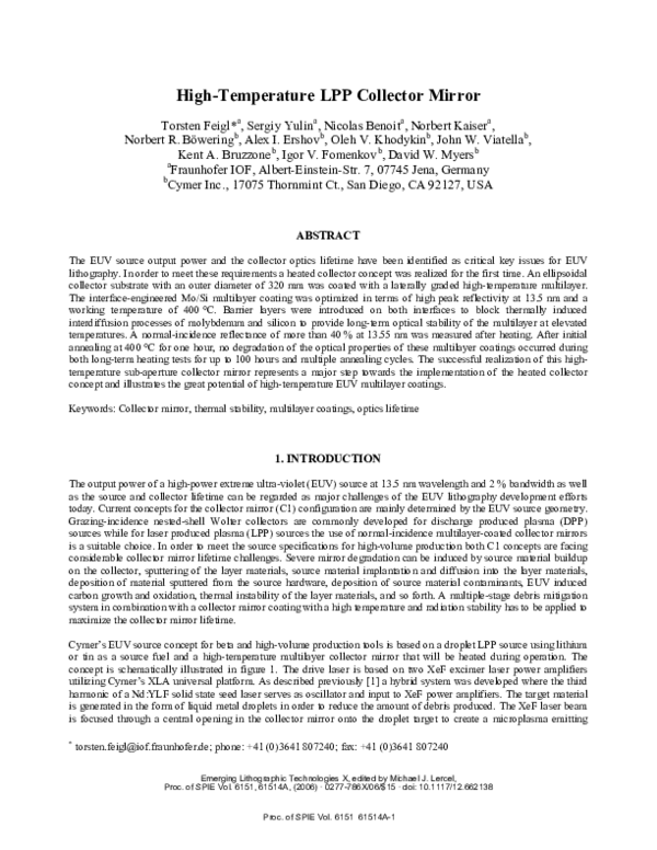 (PDF) High-temperature LPP collector mirror
