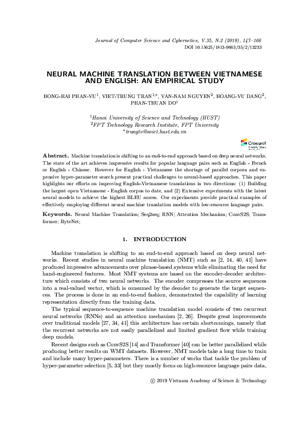 (PDF) Neural Machine Translation between Vietnamese and English: an Empirical Study