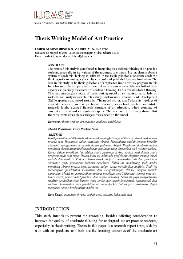 (PDF) Thesis Writing Model of Art Practice