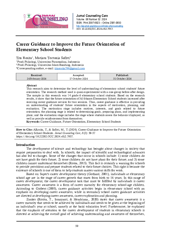 (PDF) Career Guidance to Improve the Future Orientation of Elementary ...