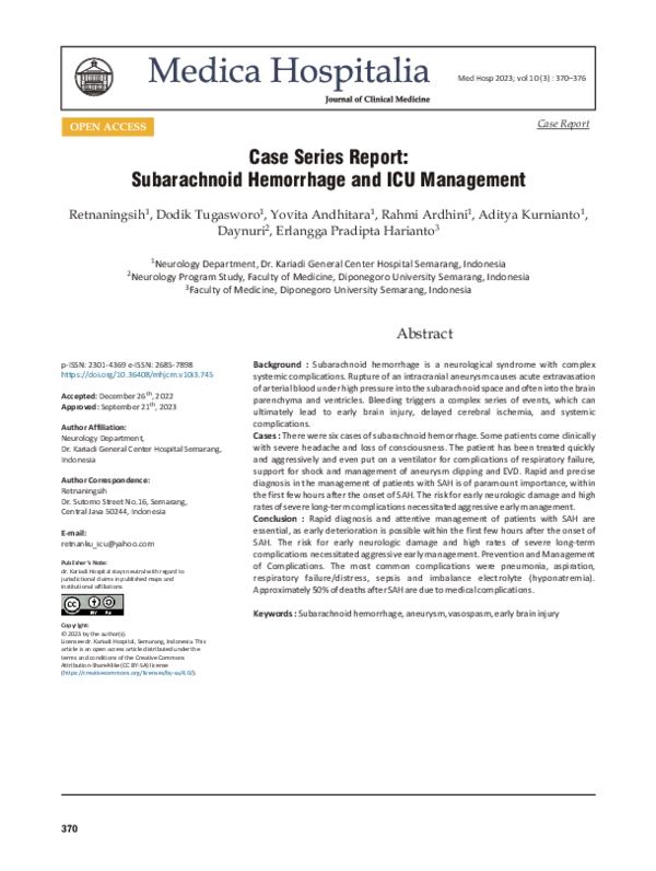 (PDF) Case Series Report: Subarachnoid Hemorrhage and ICU Management