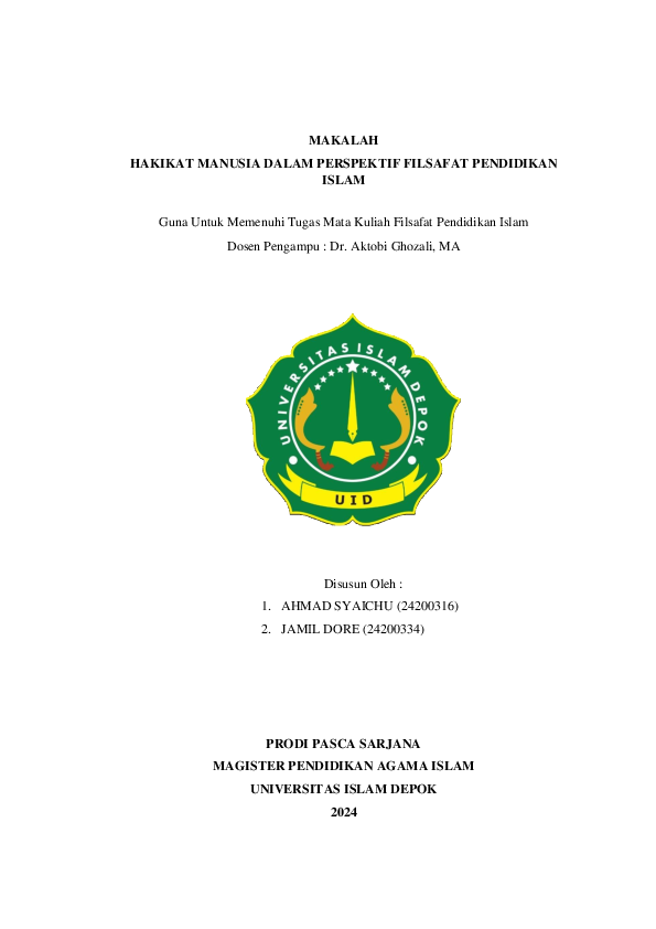 (PDF) Hakikat Manusia Dalam Perspektif Filsafat Pendidikan Islam
