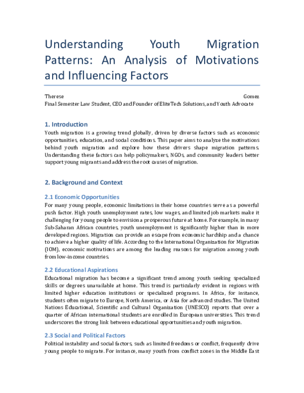 (PDF) Understanding Youth Migration Patterns: An Analysis of ...