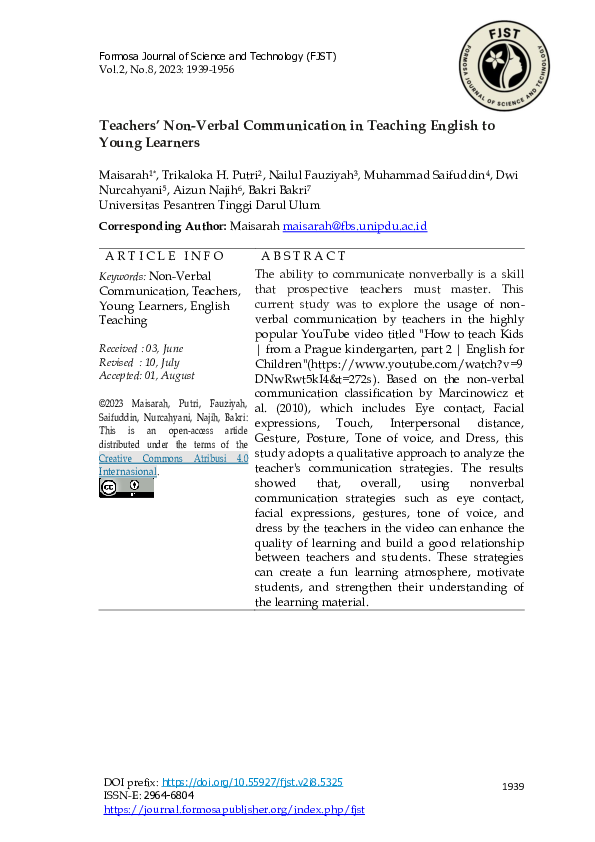 (PDF) Teachers’ Non-Verbal Communication in Teaching English to Young ...