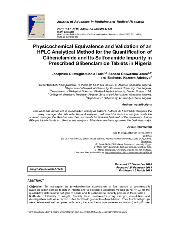 Pdf Physicochemical Equivalence And Validation Of An Hplc Analytical Method For The