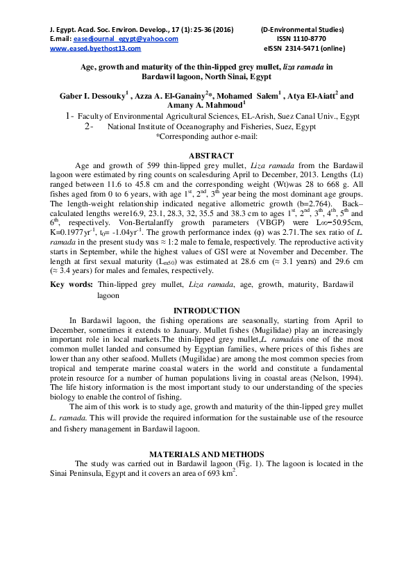 (PDF) Age, growth and maturity of the thin-lipped grey mullet, liza ...