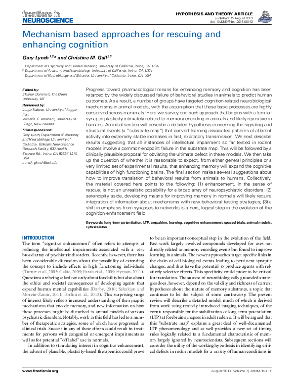 (PDF) Mechanism based approaches for rescuing and enhancing cognition