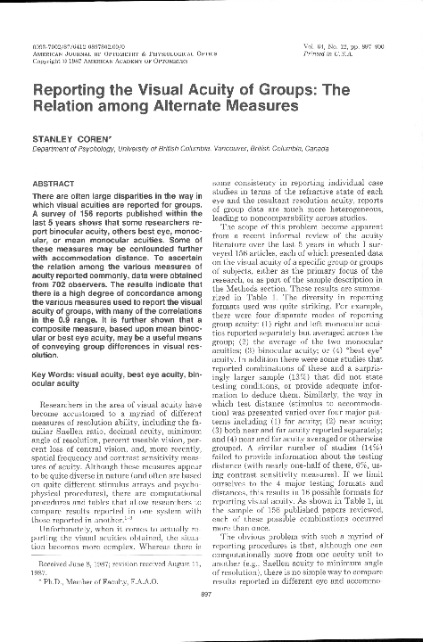 (PDF) Reporting the Visual Acuity of Groups