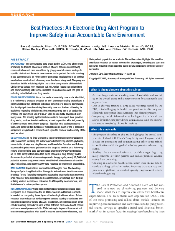 (PDF) Best Practices: An Electronic Drug Alert Program to Improve ...