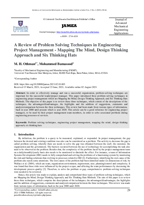 (PDF) A Review of Problem Solving Techniques in Engineering Project ...
