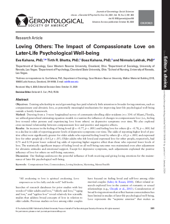 (PDF) Loving Others: The Impact of Compassionate Love on Later-Life ...