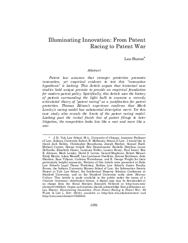 (PDF) Illuminating Innovation: From Patent Racing to Patent War