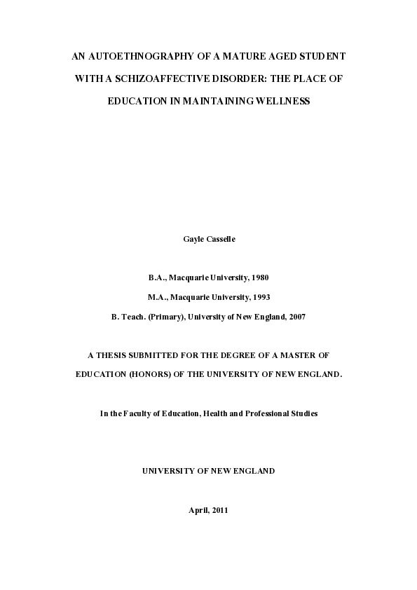 (PDF) An Autoethnography of a Mature Aged Student with a ...
