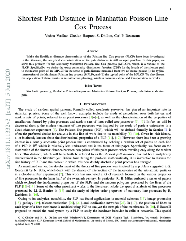 (PDF) Shortest Path Distance in Manhattan Poisson Line Cox Process