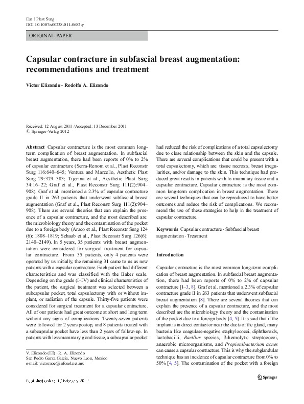 (PDF) Capsular Contracture in Subfascial Breast Augmentation ...